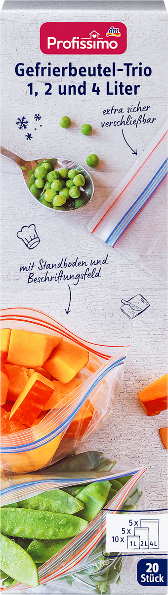 Profissimo Gefrierbeutel-Trio 1, 2 & 4 l mit Doppelverschluss, 20 St dauerhaft günstig online ...