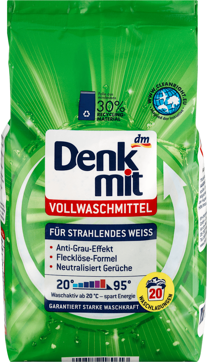Denkmit Vollwaschmittel Pulver für strahlendes Weiß, 20 Wl dauerhaft ...