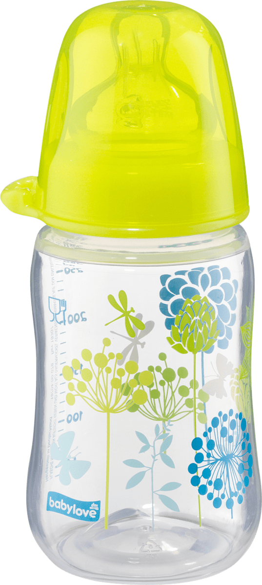 babylove Weithalsflasche mit anatomischen Weithals-Trinksauger M, Universalgröße, 280 ml, gelb ...
