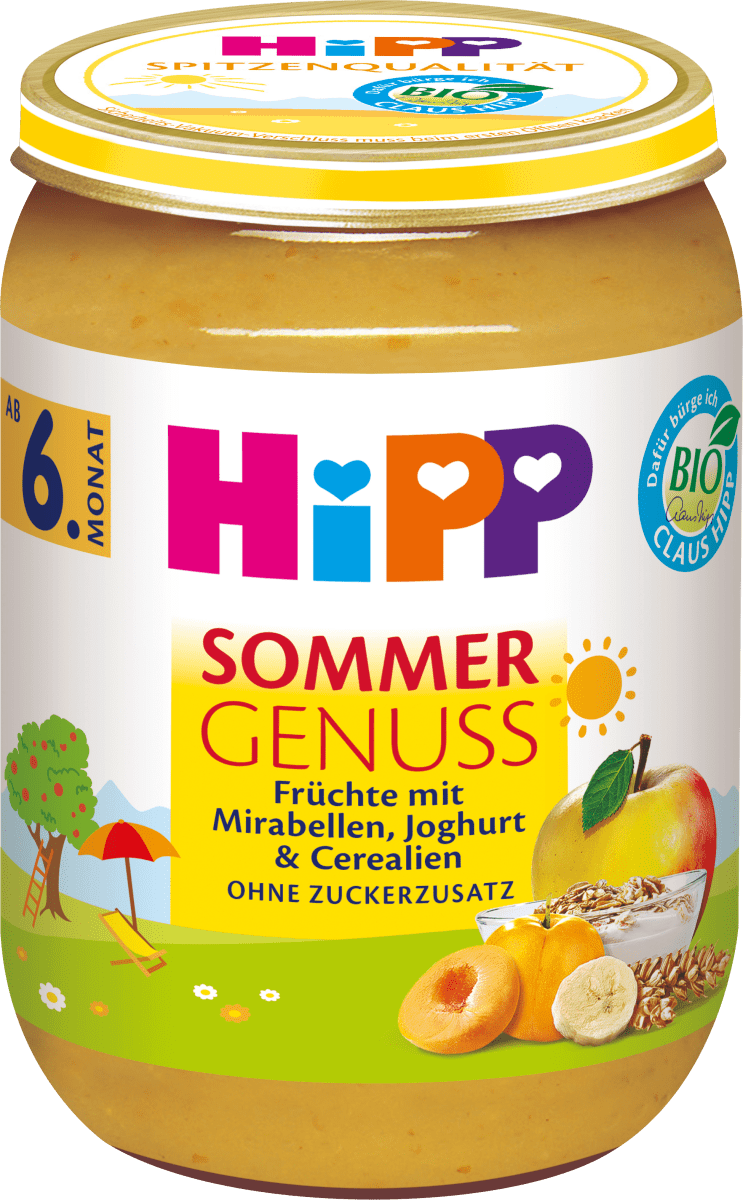 Hipp Frucht & Getreide Sommer Genuss Früchte mit Mirabellen, Joghurt & Cerealien ab 6. Monat ...