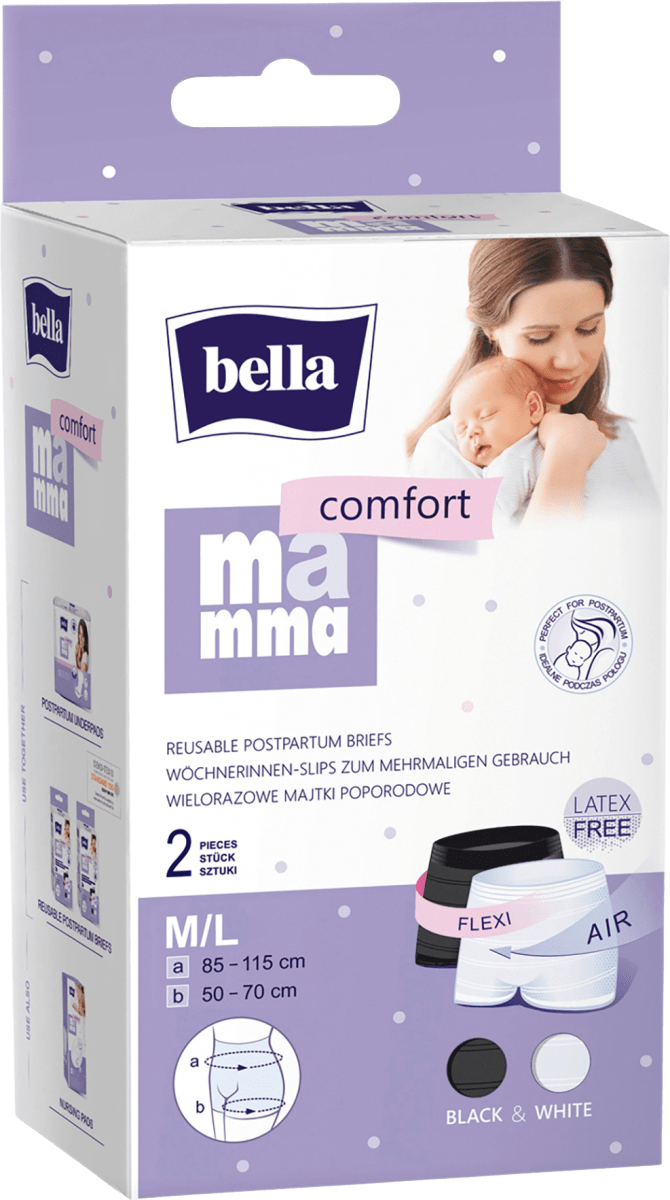 bella mamma Wöchnerinnenslip Gr. M/L 85 - 115 cm comfort, schwarz + weiß, 2 St dauerhaft günstig ...