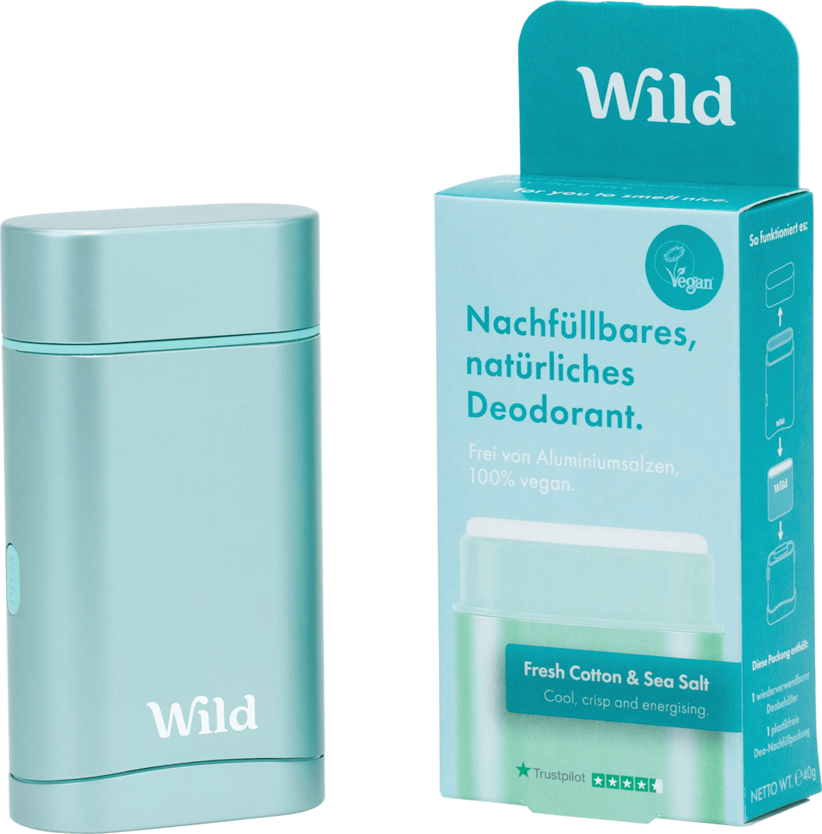 Wild Deostick Fresh Cotton & Sea Salt + Nachfüllpack, 40 g dauerhaft ...