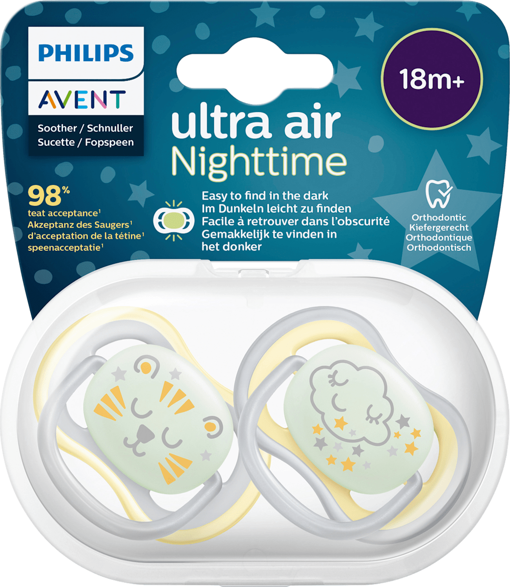 Philips AVENT Schnuller ultra air Nighttime Silikon, gelb/grau, ab 18 ...