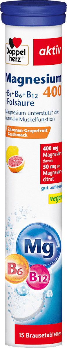 Doppelherz Magnesium 400 + Vitamine B6 + B12 + Folsäure Brausetabletten ...