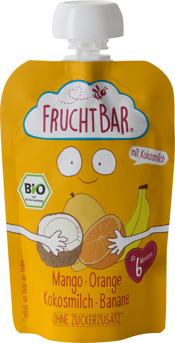 FruchtBar Bio-Quetschie Fruchtpüree Mango, Orange, Kokosmilch & Banane ...