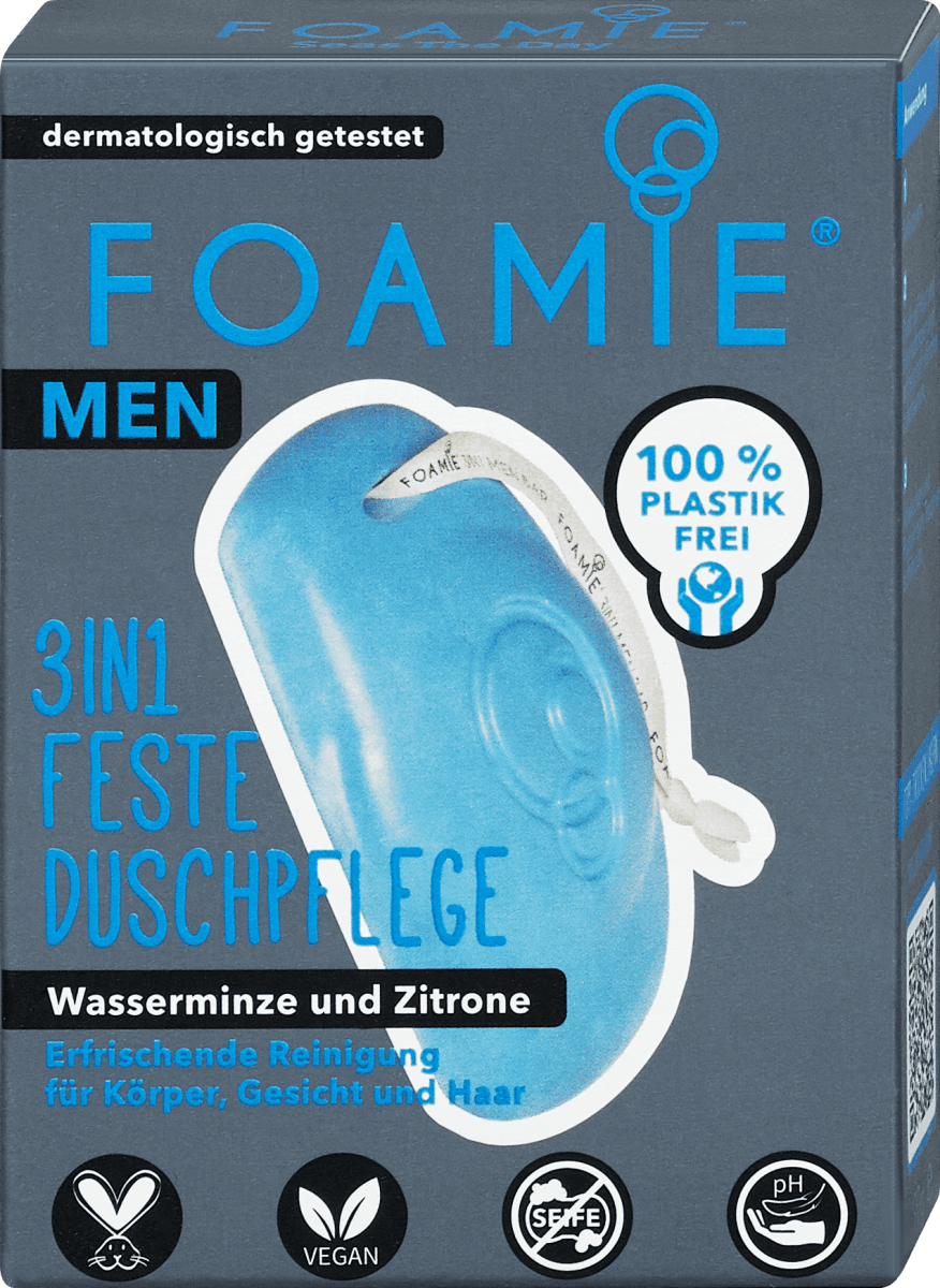 Foamie MEN 3in1 feste Duschpflege mit Wasserminze und Zitrone, 1 St dm ...