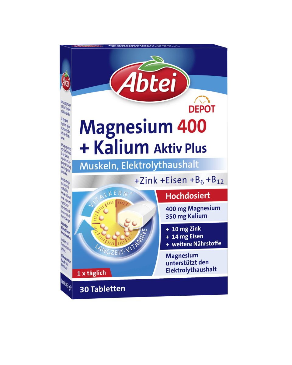 Abtei Magnesium 400 + Kalium Aktiv Plus Tabletten, 30 St | dm.at