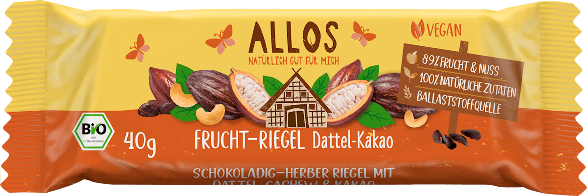 Allos Fruchtriegel Dattel-Kakao, 40 g | dm.at