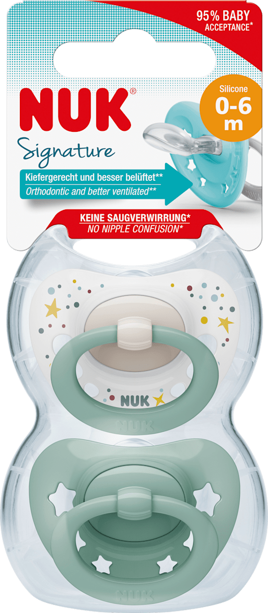 NUK Schnuller Signature Silikon, grün, 0-6 Monate, 2 St dauerhaft günstig online kaufen | dm.de