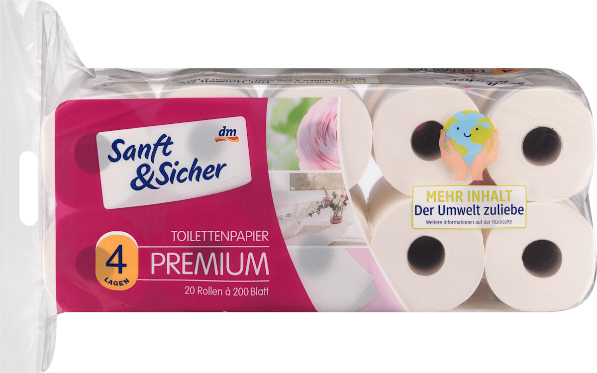 Sanft&Sicher Toilettenpapier Premium 4-lagig (20x200 Blatt), 20 St ...