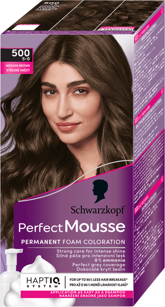 Schwarzkopf Perfect Mousse barva na vlasy Středně hnědý 500, 92,5 ml ...