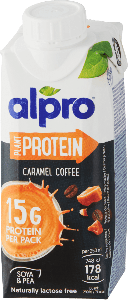 alpro High Protein sójový nápoj s příchutí karamelu a kávy, 250 ml | dm.cz