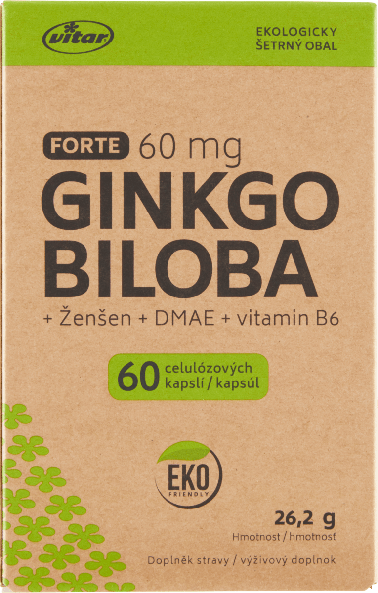 vitar Forte Ginkgo Biloba 60mg + Ženšen + DMAE + Vitamín B6, 60 ks | dm.cz