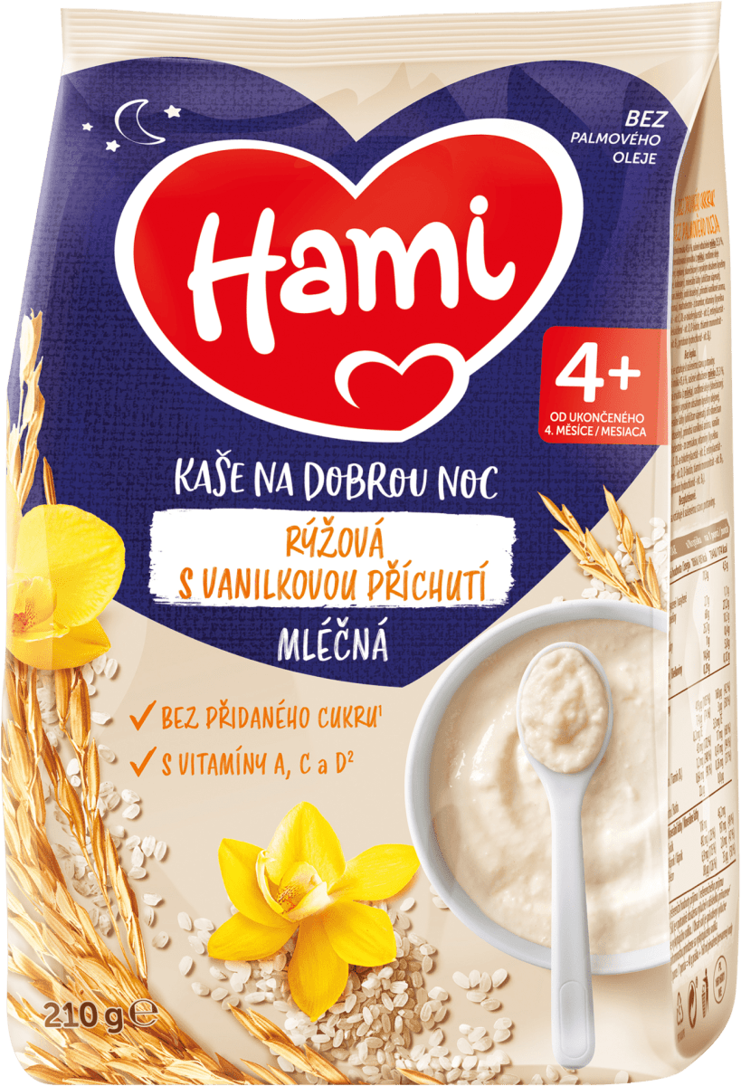 Hami Mliečna kaša ryžová s vanilkovou príchuťou na dobrú noc, 210 g ...
