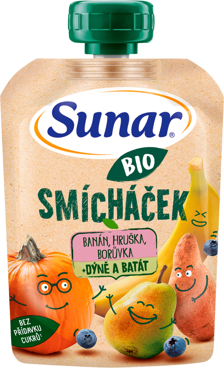 Sunar BIO ovocná kapsička Smícháček banán, hruška, tekvica, batáty a ...