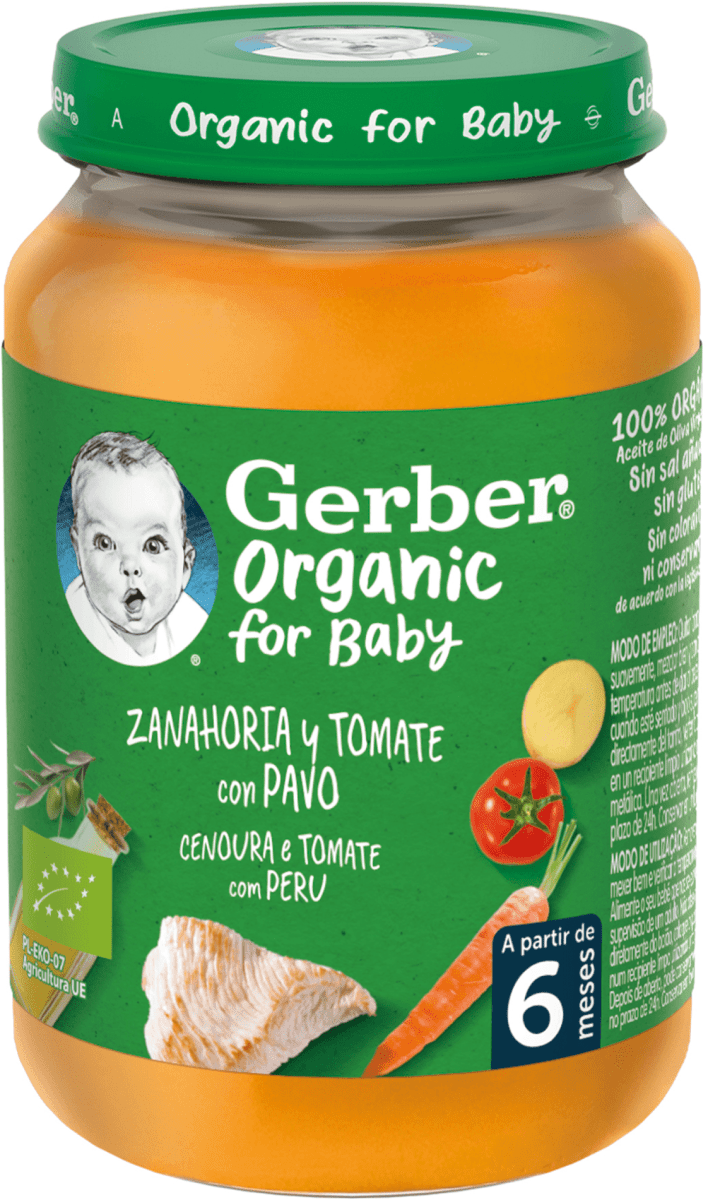 Gerber Organic Bio príkrm mrkva a rajčiny s morčacím mäsom, 190 g ...