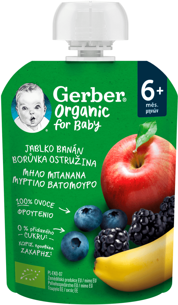 Gerber Organic Kapsička jablko, banán, čučoriedka a černica, 90 g ...