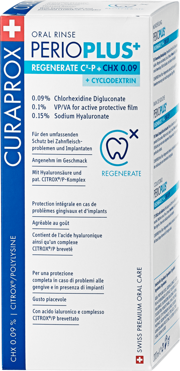CURAPROX Ústna voda Perio Plus Regenerate, 0,09% CHX, 200 ml | mojadm.sk
