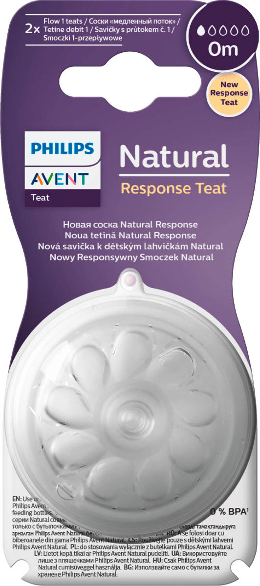 PHILIPS AVENT Cumeľ na fľašu Natural Response 1 - 0m+, 2 ks trvalo ...