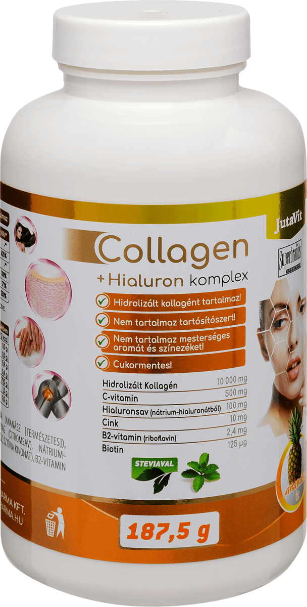JutaVit Kollagén + hialuron komplex, ananász ízű, 187,5 g | dm.hu