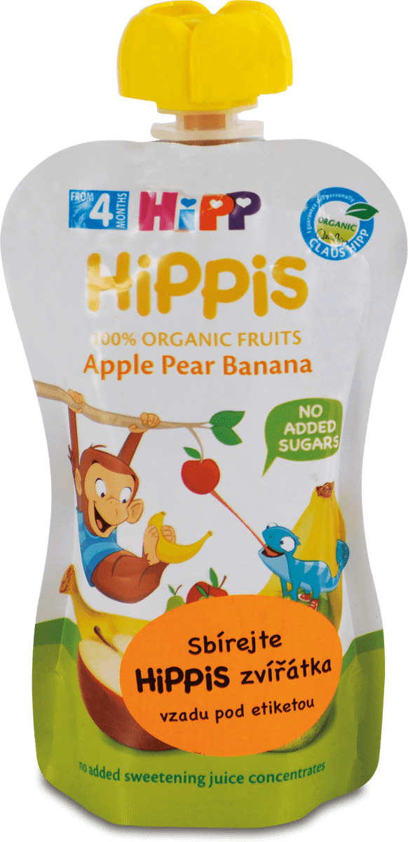 HIPP Hippis BIO kašica u vrećici - jabuka, kruška i banana, 4+ mj., 100 ...