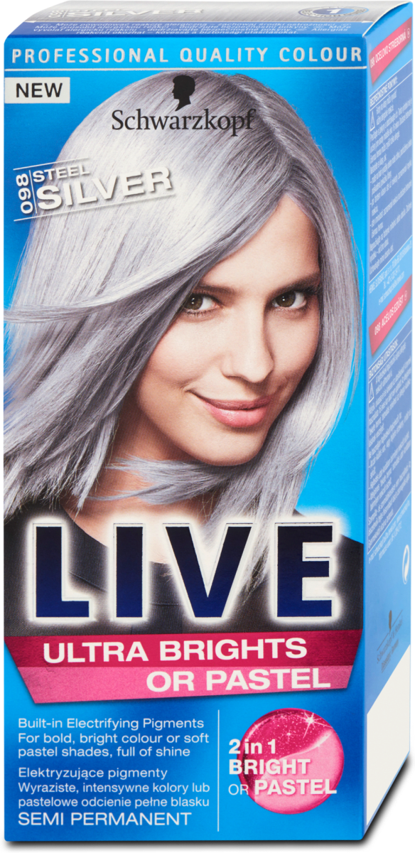 Schwarzkopf Live Vopsea de păr semi-permanentă Live Ultra Brights 98 Steel Silver, 80 g cumpără ...