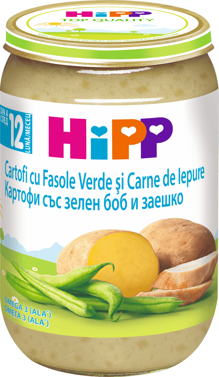 HIPP Пюре с картофи, зелен боб и заешко месо, 220 g Пазарувайте трайно ...