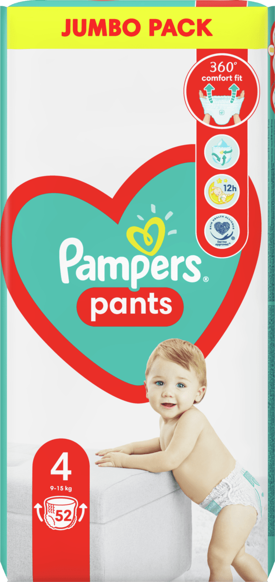 Pampers Pelene-gaćice jumbo pack vel. 4 (9 – 15 kg), 52 kom. trajno ...