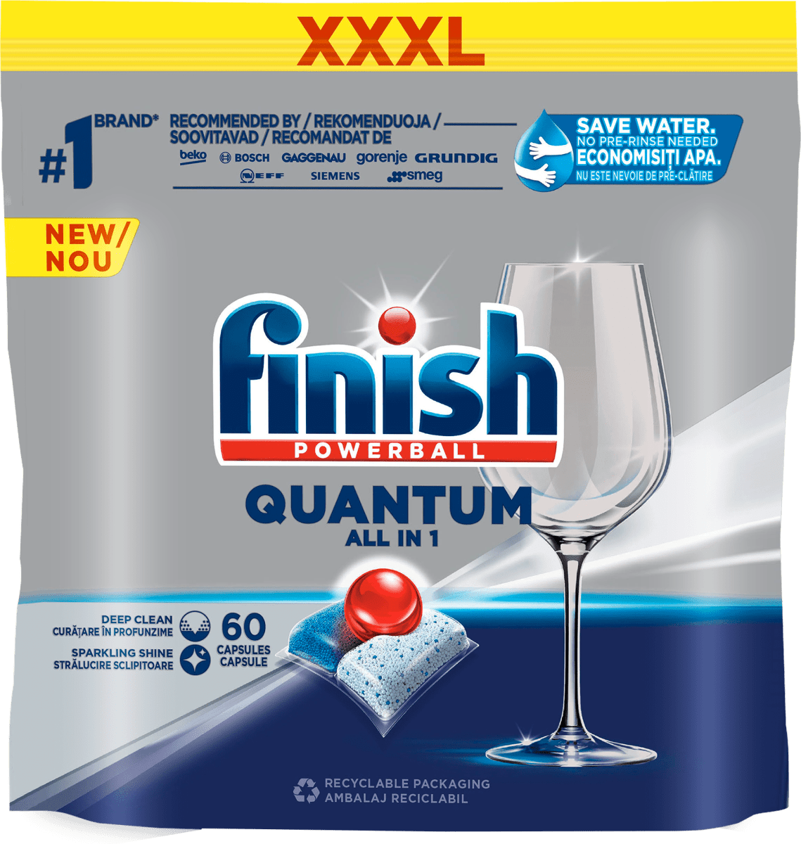 Finish Таблетки за съдомиялна машина Quantum ALL IN 1, 60 бр ...