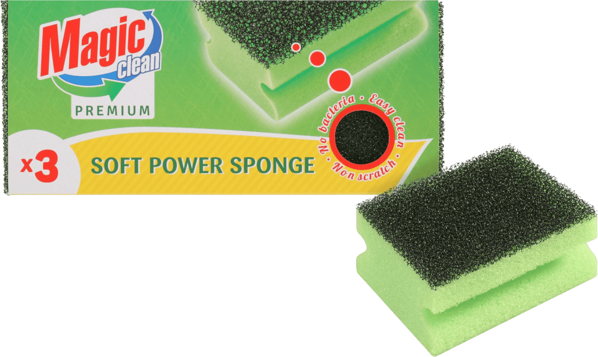 Magic clean Кухненска гъба с канал Premium Soft Power, 3 бр ...
