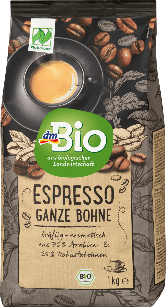 dmBio bio káva zrnková Espresso, celá zrna, 1 000 g | dm.cz