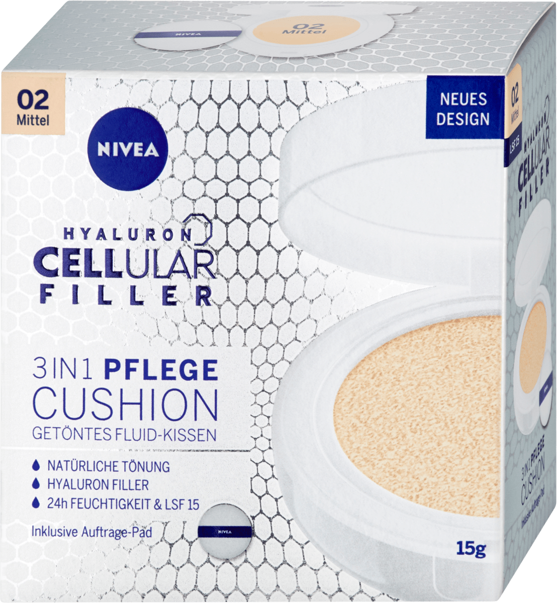NIVEA Hyaluron Cellular Filler make-up 3 v 1 Cushion 02 střední, 15 g ...