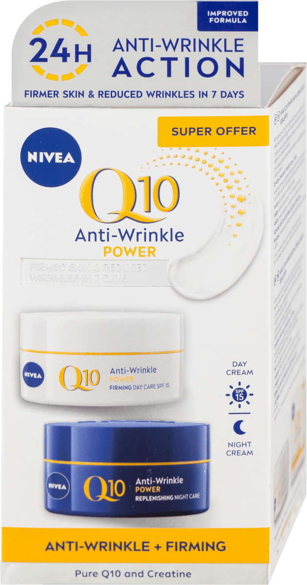 NIVEA Q10 Anti-Wrinkle Power + Firming duopack dnevna i noćna krema, ZF 15, 2x50ml, 100 ml | dm.rs
