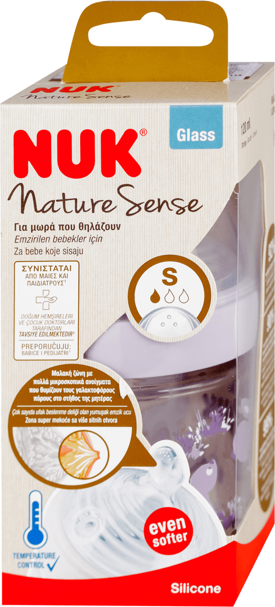 NUK Nature Sense staklena flašica za bebe, veličina S, 120ml, 1 kom | dm.rs