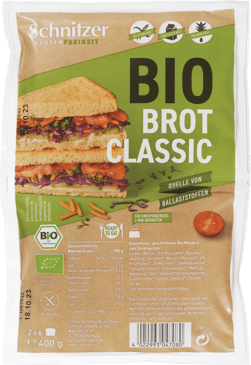 Schnitzer Bio bel brezglutenski kruh Bread 'n Toast White, 400 g ...