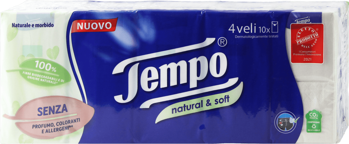 Tempo Fazzoletti natural & soft 4 veli, 10 pz Acquista online a prezzi ...