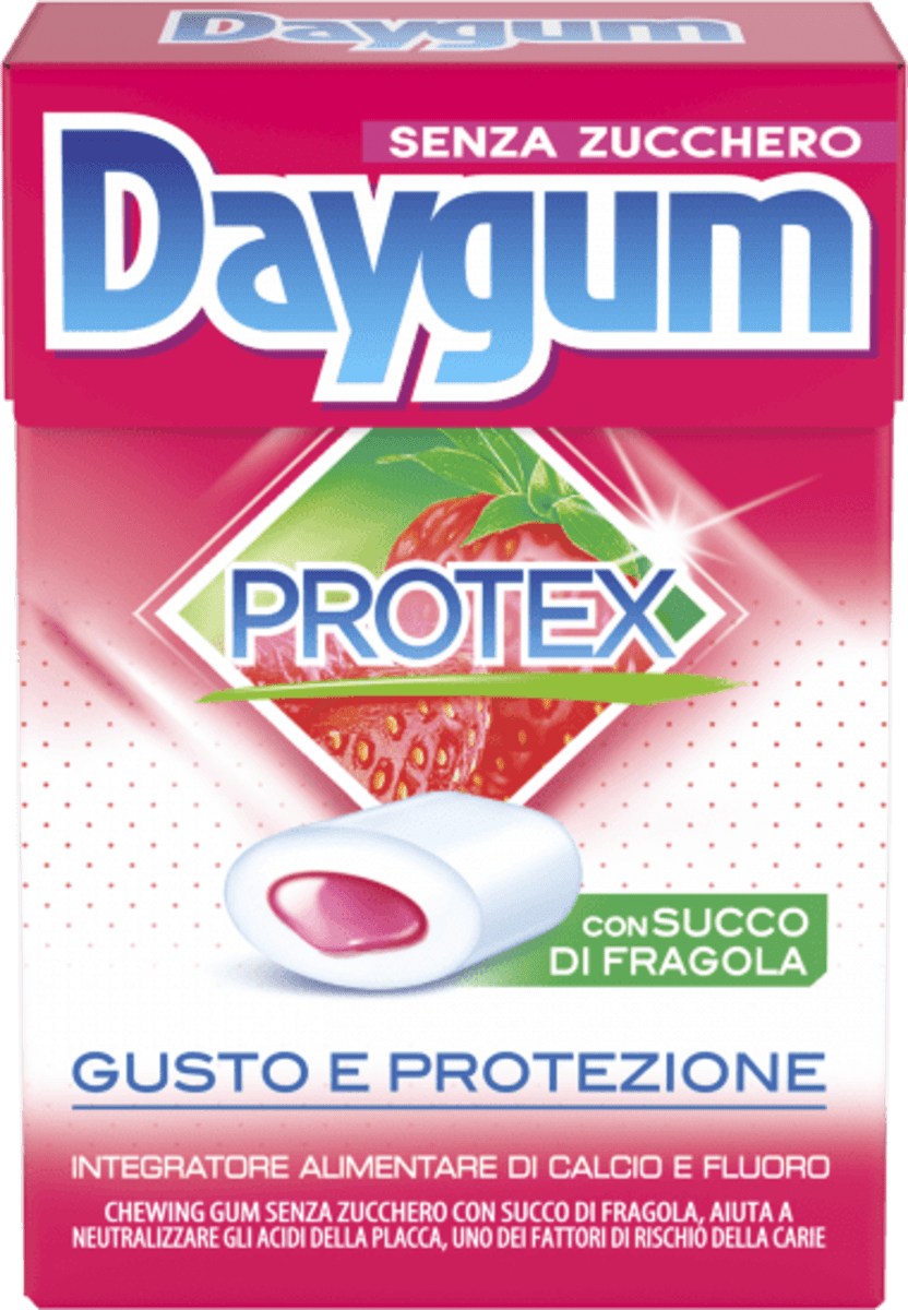 Daygum Chewing gum senza zucchero con succo di fragola, 30 g | dm Italia