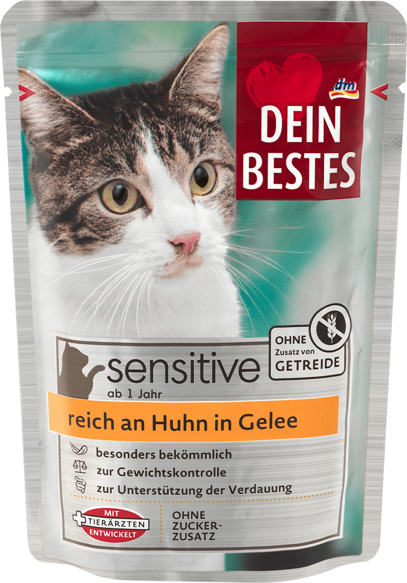 Dein Bestes Nassfutter Katze sensitive 1+ reich an Huhn in Gelee, 100 g ...