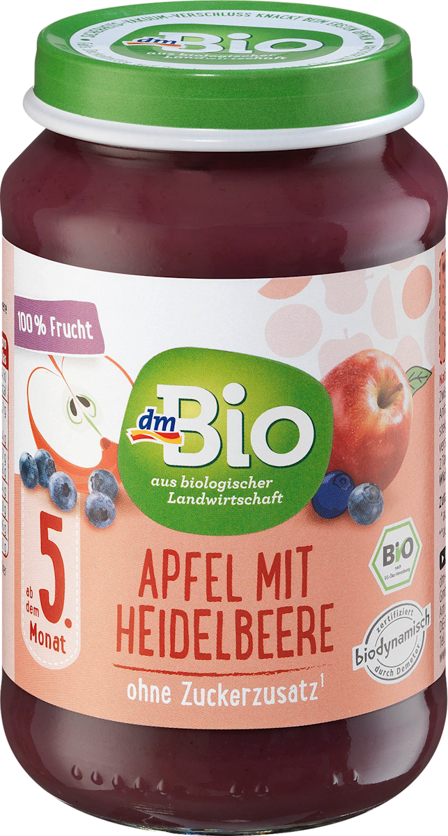 dmBio Früchte Apfel mit Heidelbeere ab dem 5. Monat, 190 g dm ...