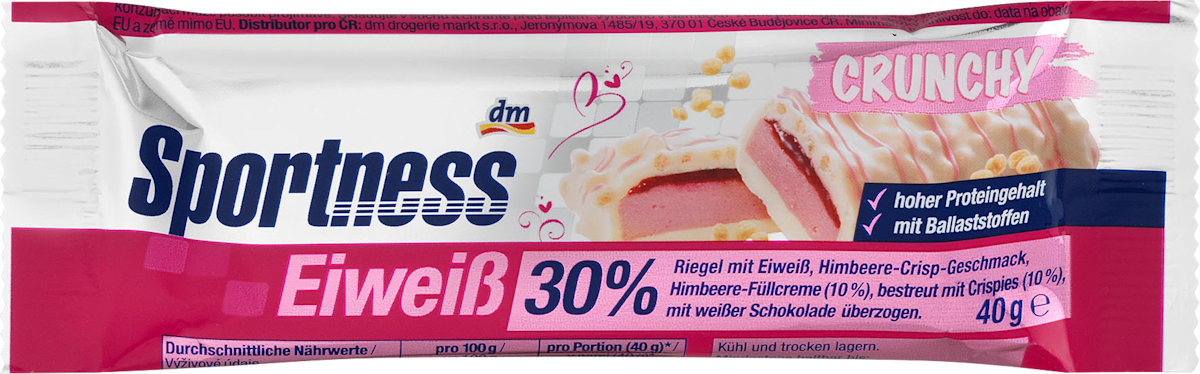 Sportness Eiweißriegel 30%, Himbeere Crisp Geschmack, 40 g dauerhaft ...