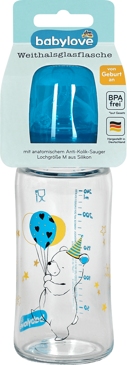 babylove Стъклено бебешко шише с широко гърло, 0+ месеца, различни ...