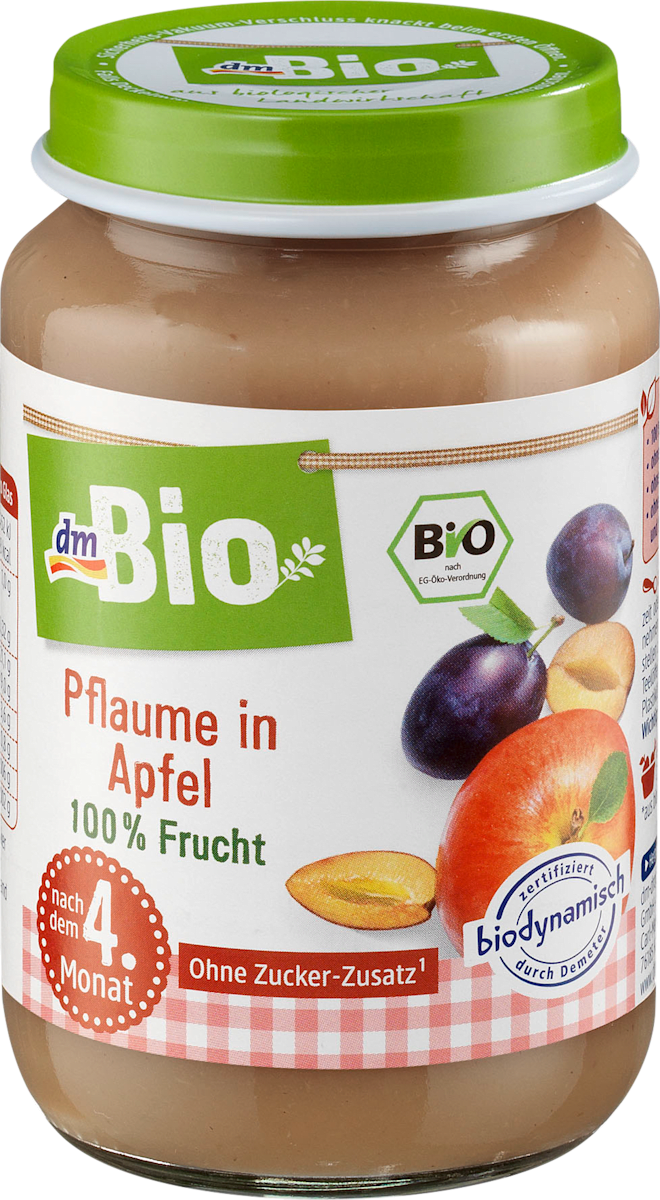 dmBio Pflaume in Apfel nach dem 4. Monat, Demeter, 190 g dauerhaft ...