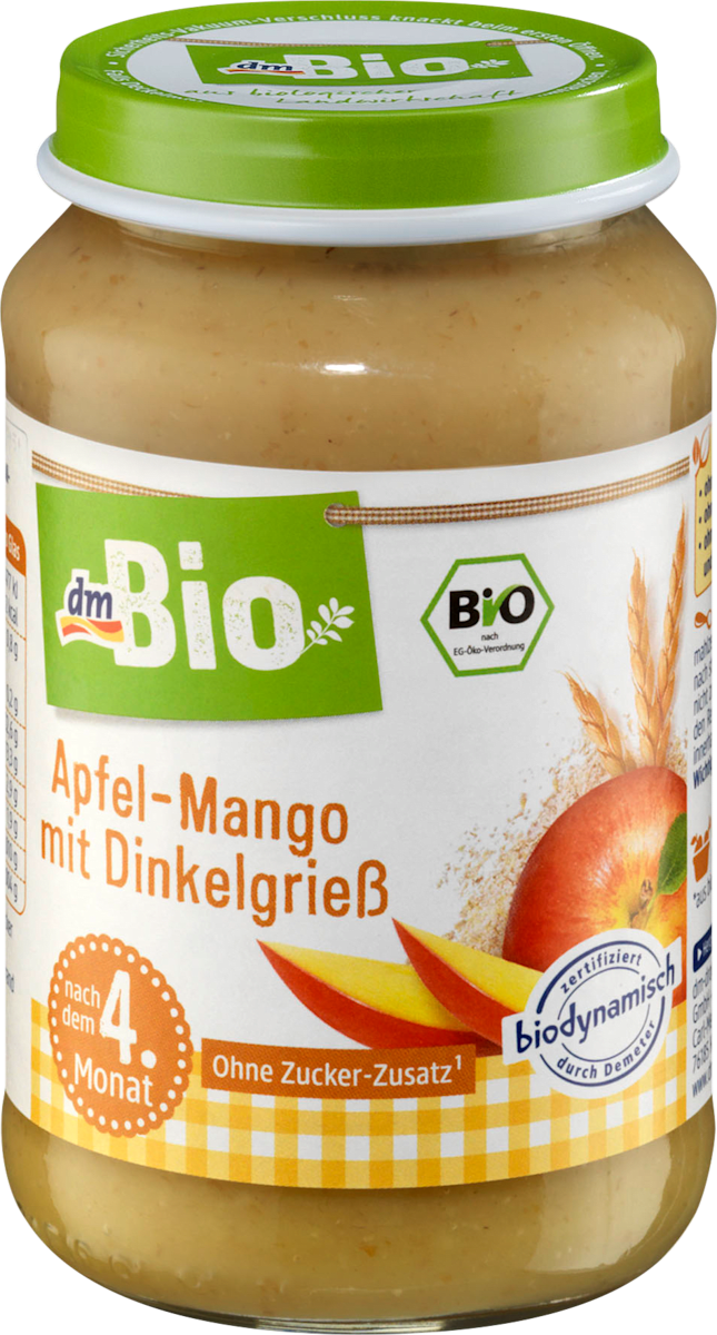 dmBio Apfel-Mango mit Dinkelgrieß nach dem 4. Monat, Demeter, 190 g ...