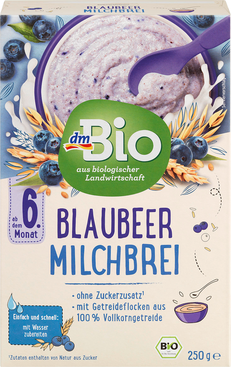 dmBio Abendbrei Milch Blaubeere ab dem 6. Monat, 250 g dauerhaft ...