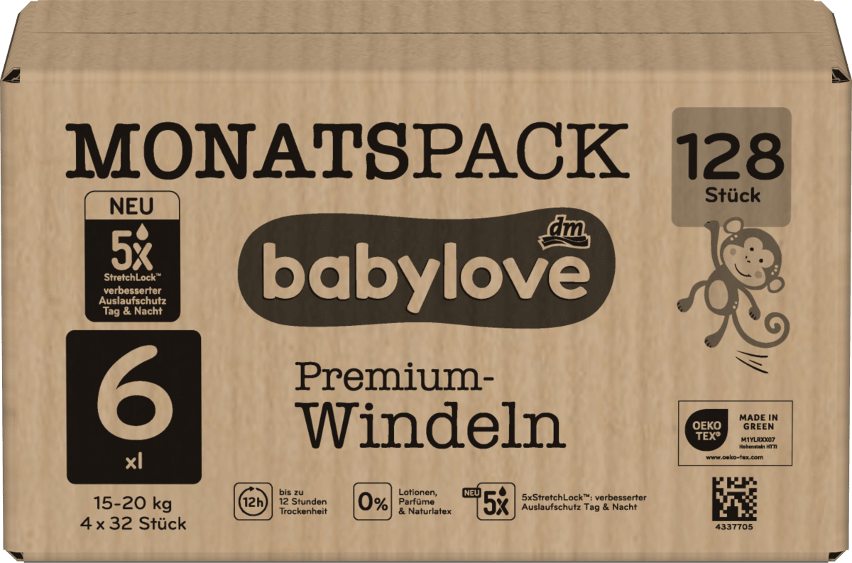 babylove Windeln Premium Gr. 6, XXL, 15-20 kg, Monatspack, 128 St ...