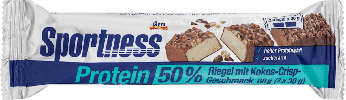 Sportness Proteinriegel 50%, Kokos Crisp Geschmack, 60 g dauerhaft ...