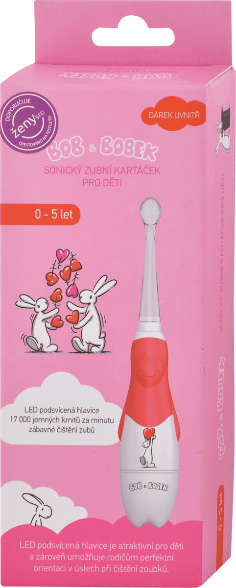 BOB & BOBEK Sonická zubná kefka pre deti 0-5 rokov, červená, 1 ks ...