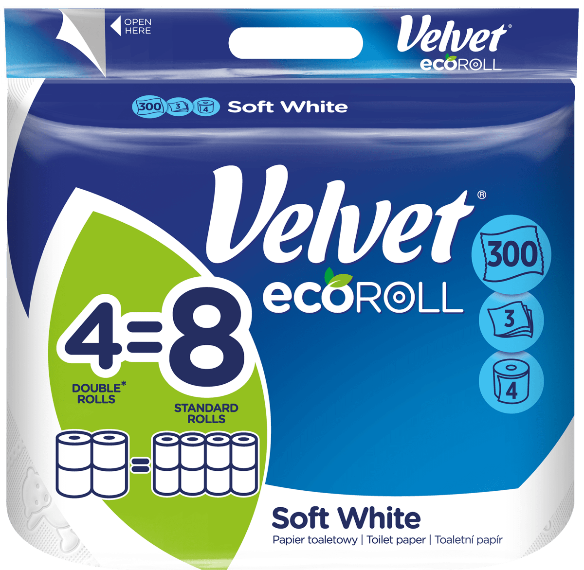 Velvet Papier toaletowy Soft White EcoROLL (3 warstwy, 4x300 listków ...