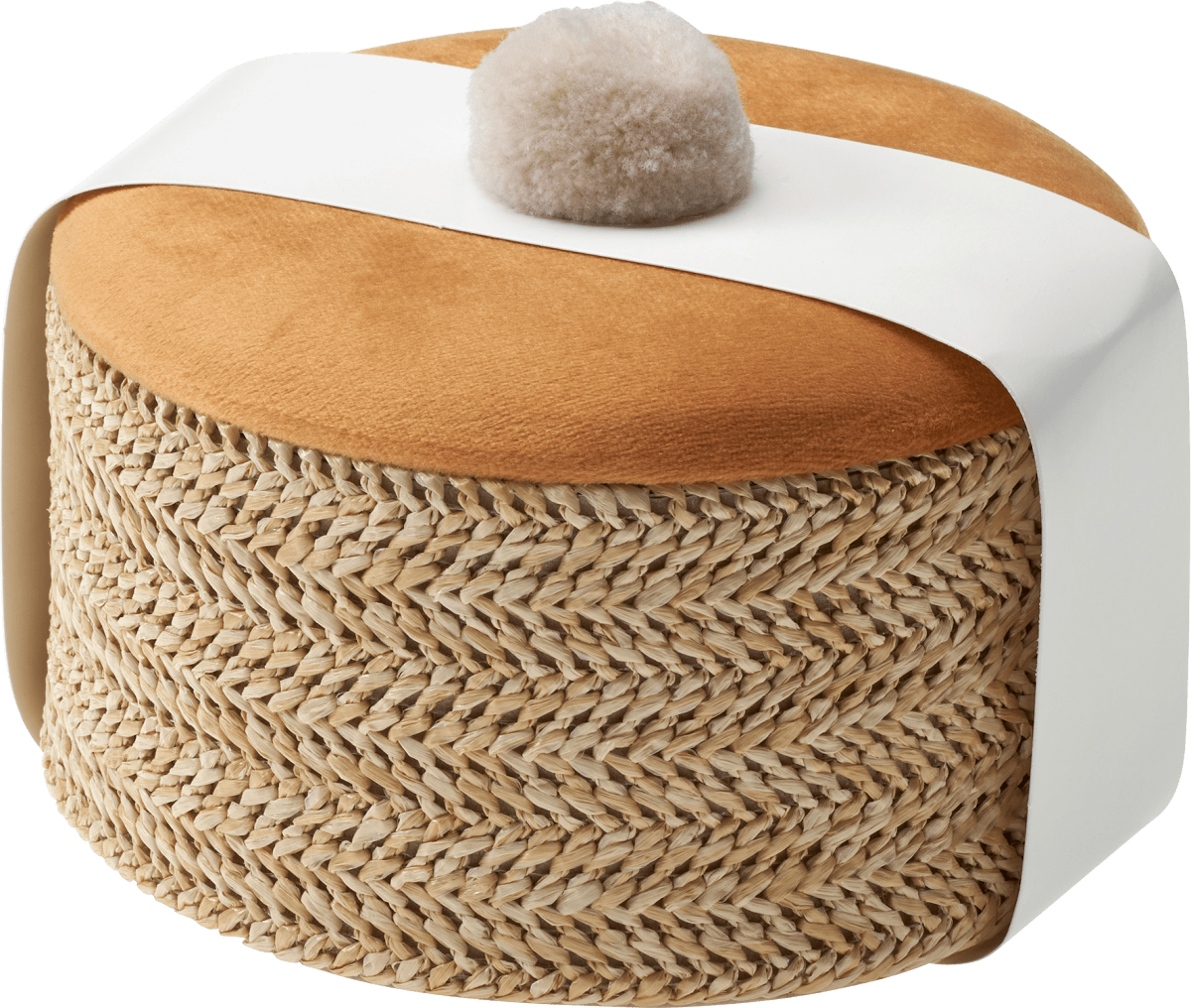 Dekorieren & Einrichten Box aus Bast & Samt mit Bommel, rund, 1 St ...