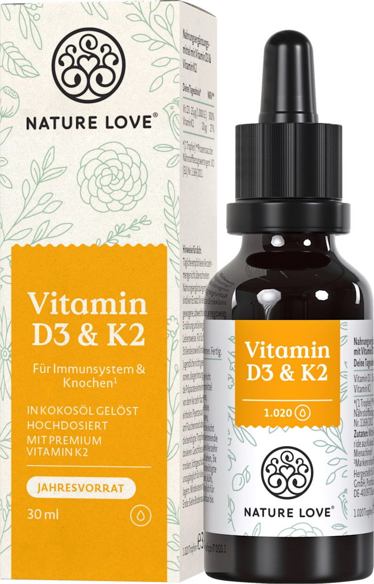 Nature Love Vitamin D3 1000 I.E. + K2 Tropfen, 30 ml dauerhaft günstig online kaufen | dm.de